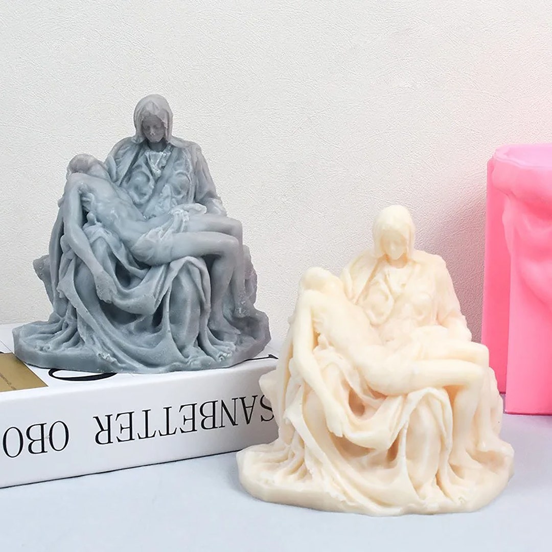 Pieta Statue Candle Silicone Mold: DIY Weeping Jesus Mary Plaster ...