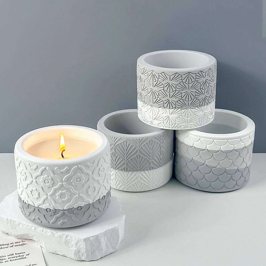 DIY Round Floral Pattern Planter Cement Resin Mold Candle Cup Storage ...