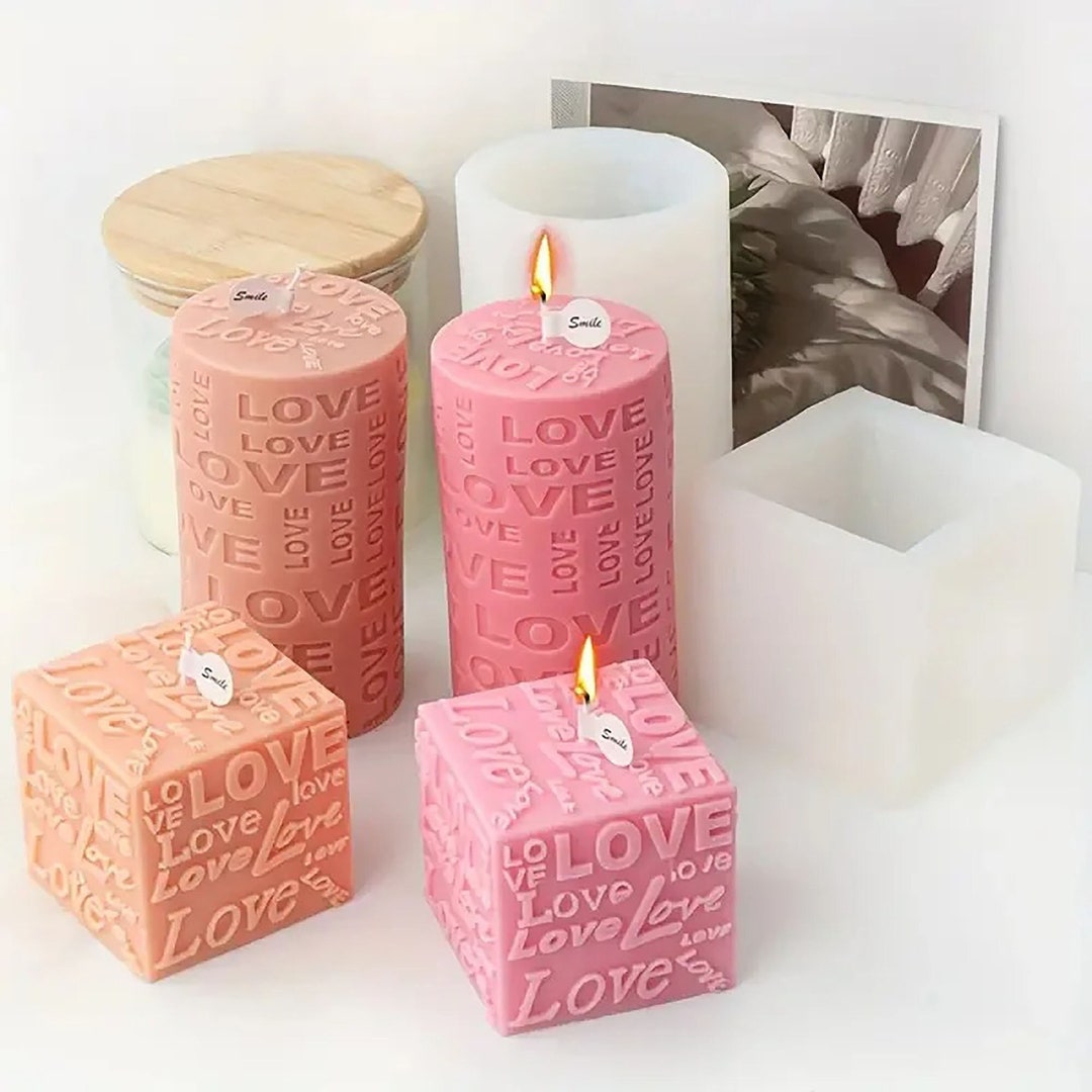 Love Column Silicone Candle Mold Letter Square Soap Resin Gypsum Mould ...