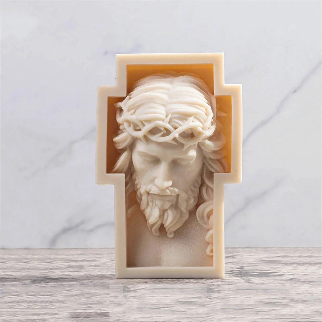 Christian Jesus Cross Sculpture Candle Silicone Mold Jesus Bust ...