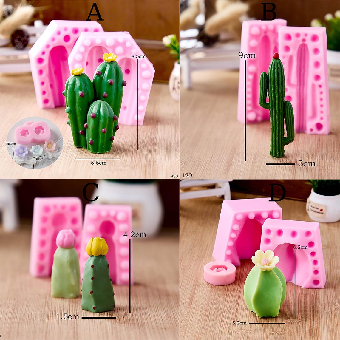 Cactus Succulent Modeling Candle Silicone Mold 3D Simulation Plants ...