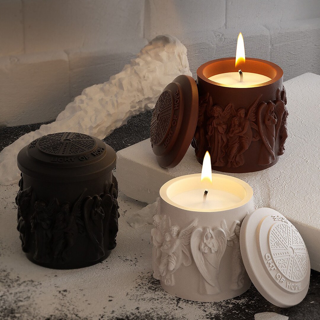 Scandinavian Relief Angel Statue Candle Jar Resin Mold DIY Angel Figure ...