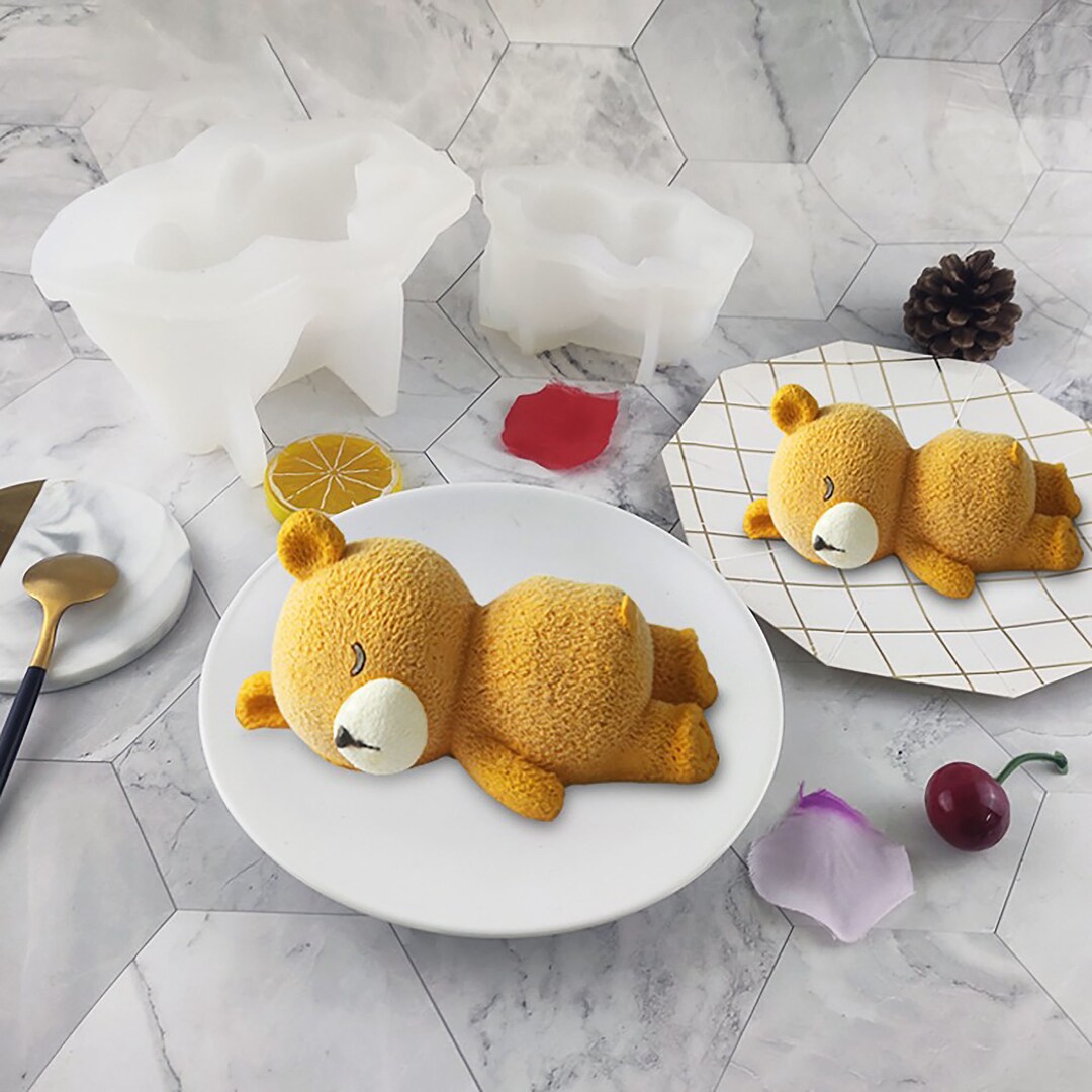 Sleepy Bear Chocolate Birthday Cake Mousse Baking Molds Laying Bear ...
