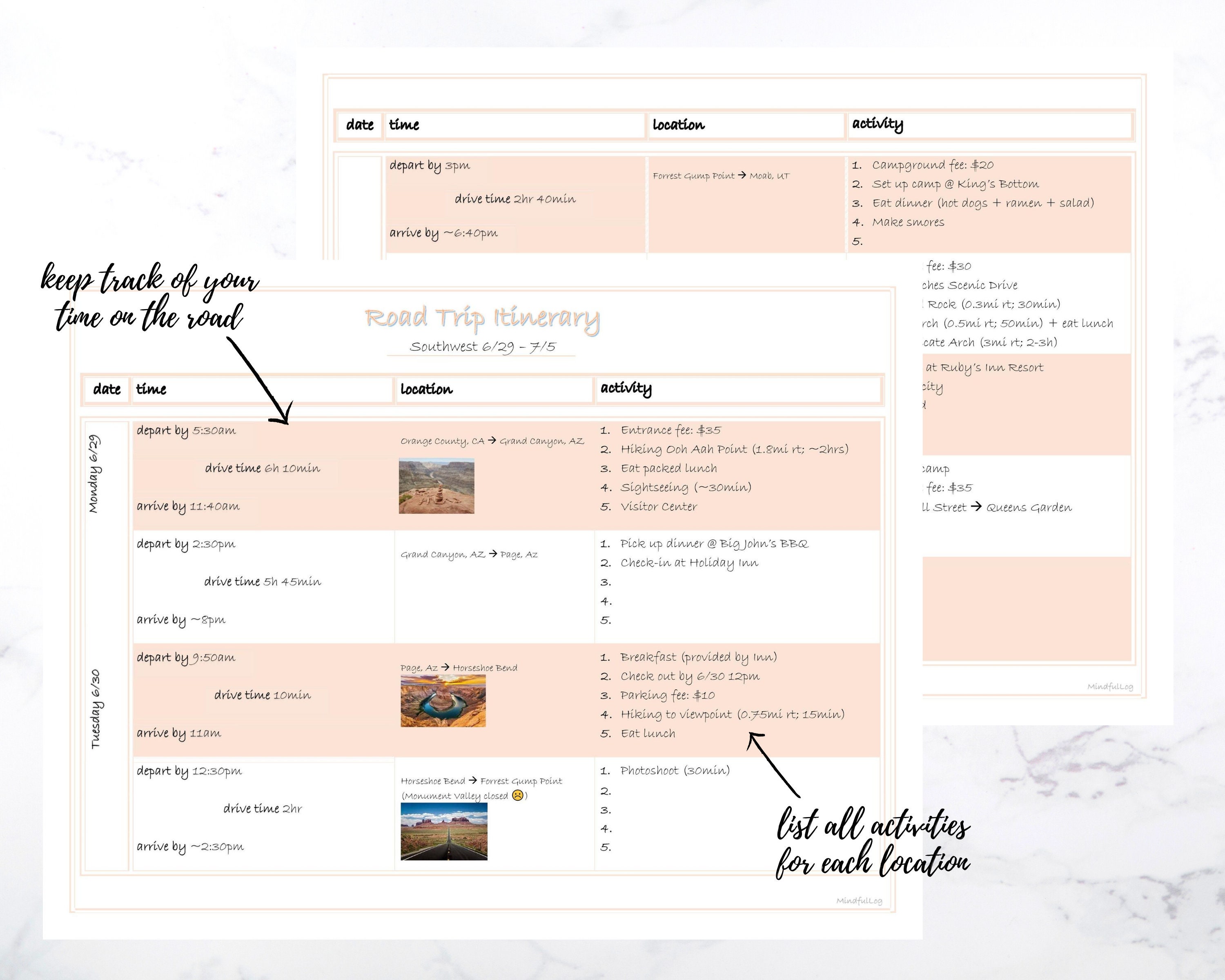 Road Trip Itinerary | Printable PDF | Instant Download | Road Trip ...