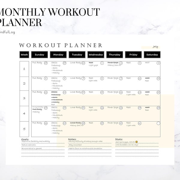 Workout Calendar - Etsy