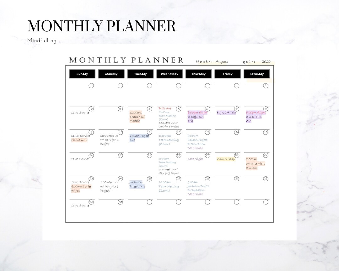 Monthly Planner | Printable PDF | Instant Download | Monthly Schedule ...