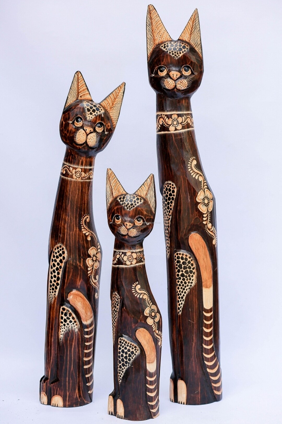Set Wood Sculpture, Cat Figurine, Cat Statue, Gift for Cat Lover ...