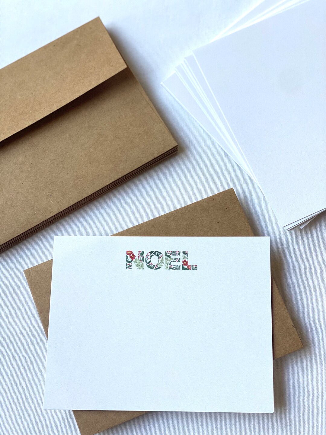 10 Flat NOEL Christmas Note Card Set, Set of 10 Cards and Envelopes ...