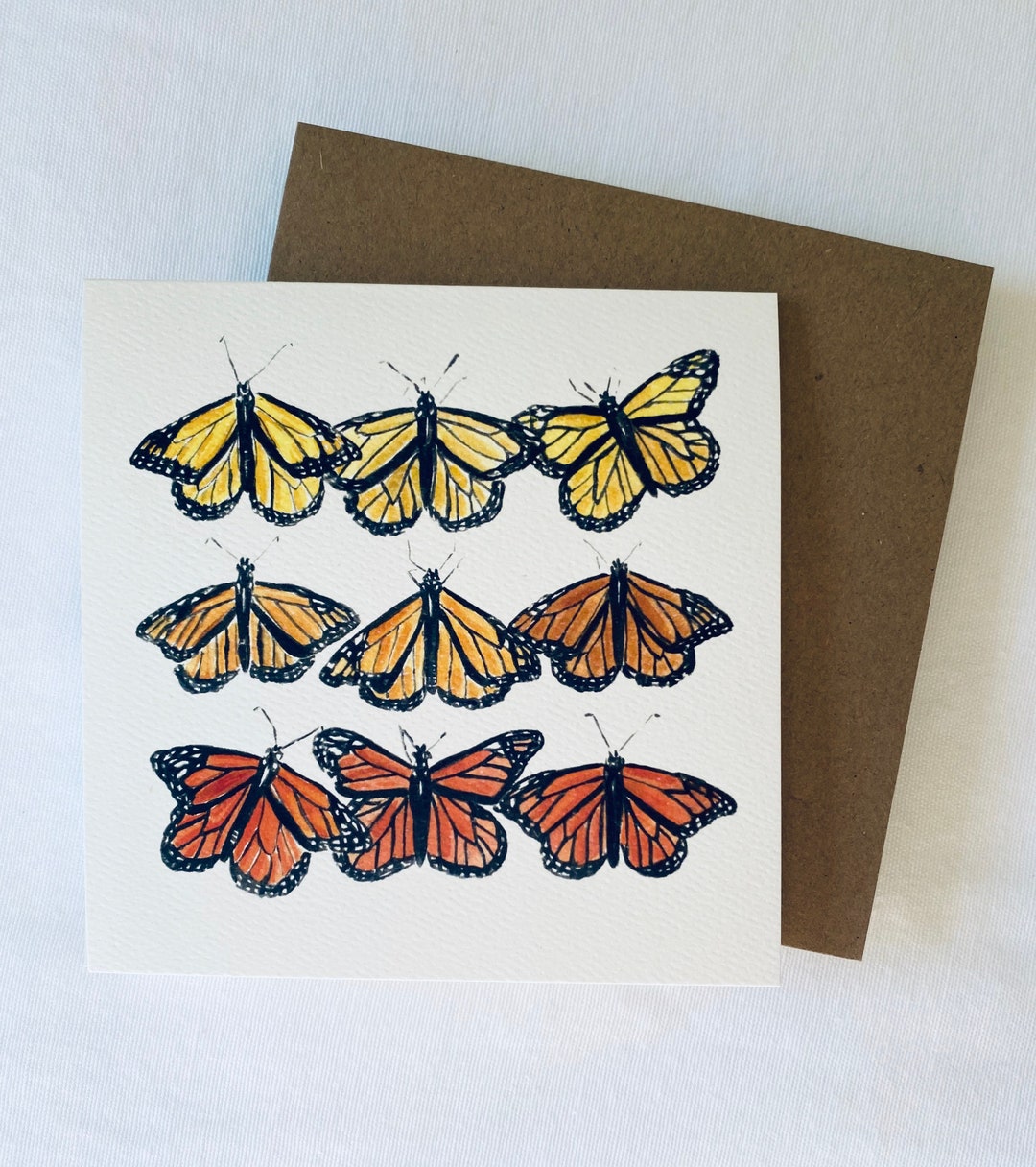 Monarch Butterfly Card, 5x5 Blank Notecard With Envelope, Watercolor ...