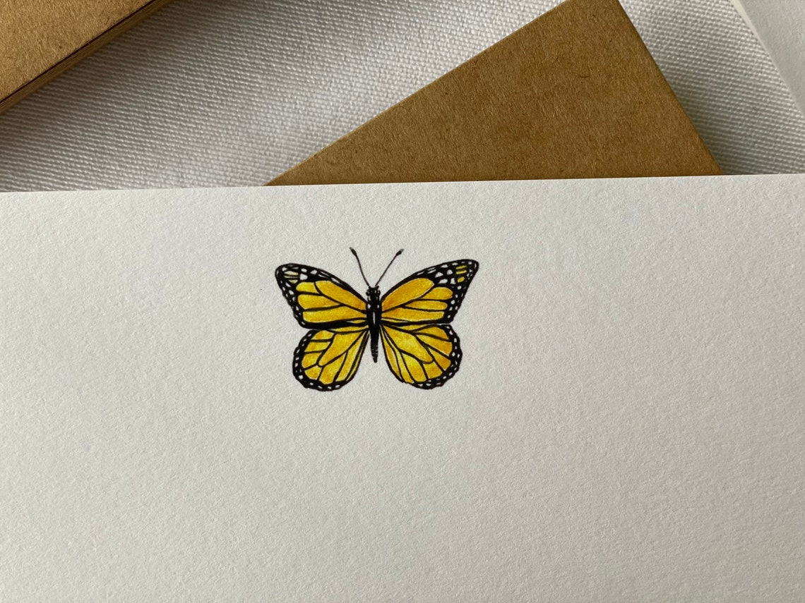12 Flat Monarch Butterfly Notecards, Set of 12 Flat Watercolor ...