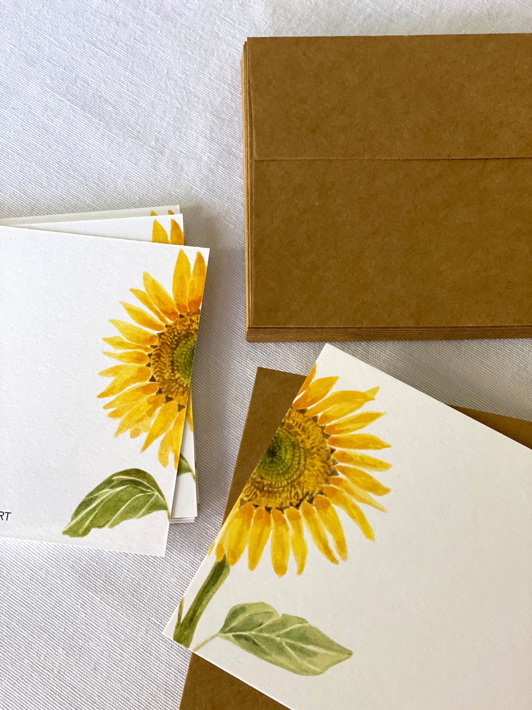 12 Flat Sunflower Notecards, Set of 12 Flat Note Cards and Envelopes ...