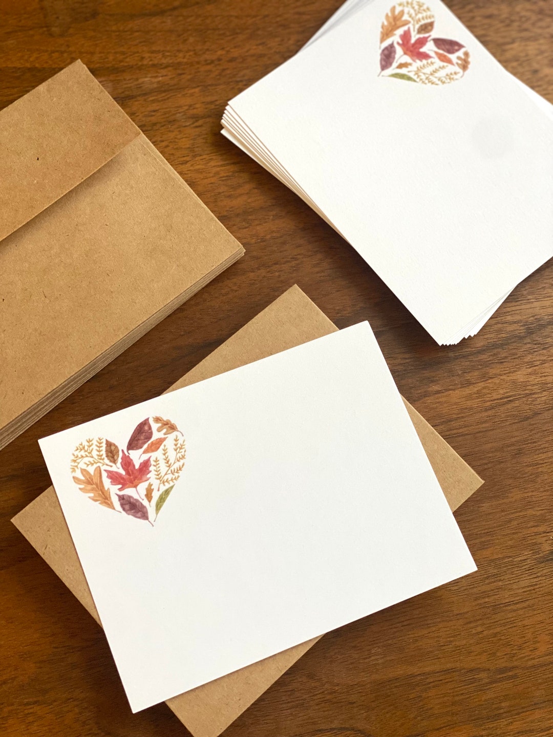 10 Flat Autumn Leaves Note Card Set, Set of 10 Fall Leave Cards and ...