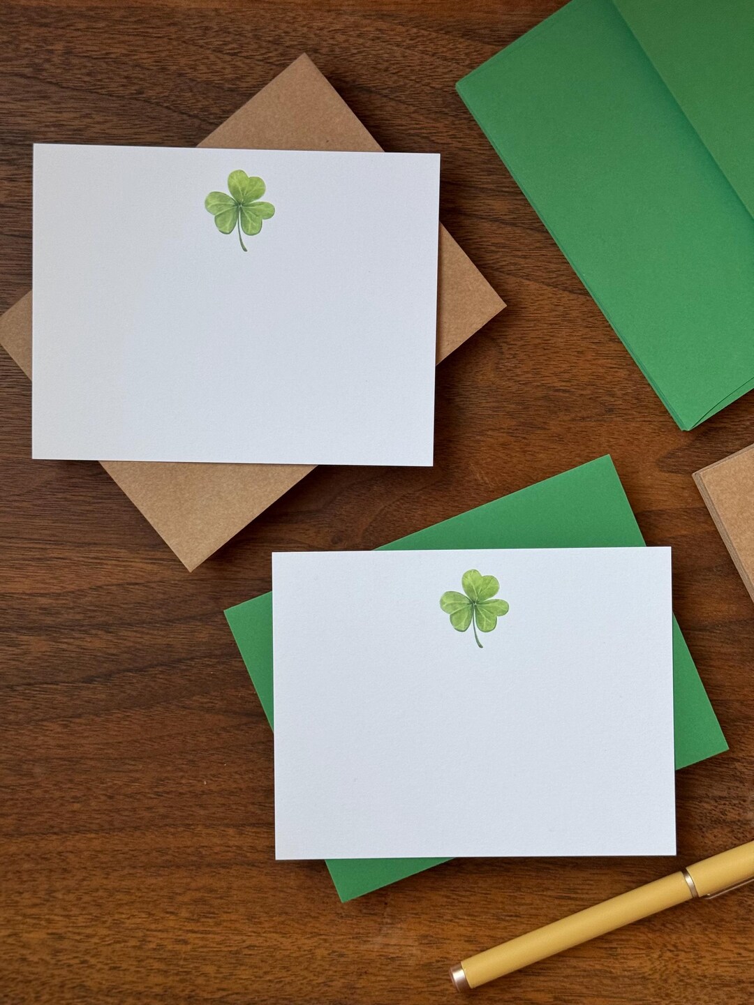 10 Flat Shamrock Notecards, Set of 10 Flat Note Cards and Envelopes ...
