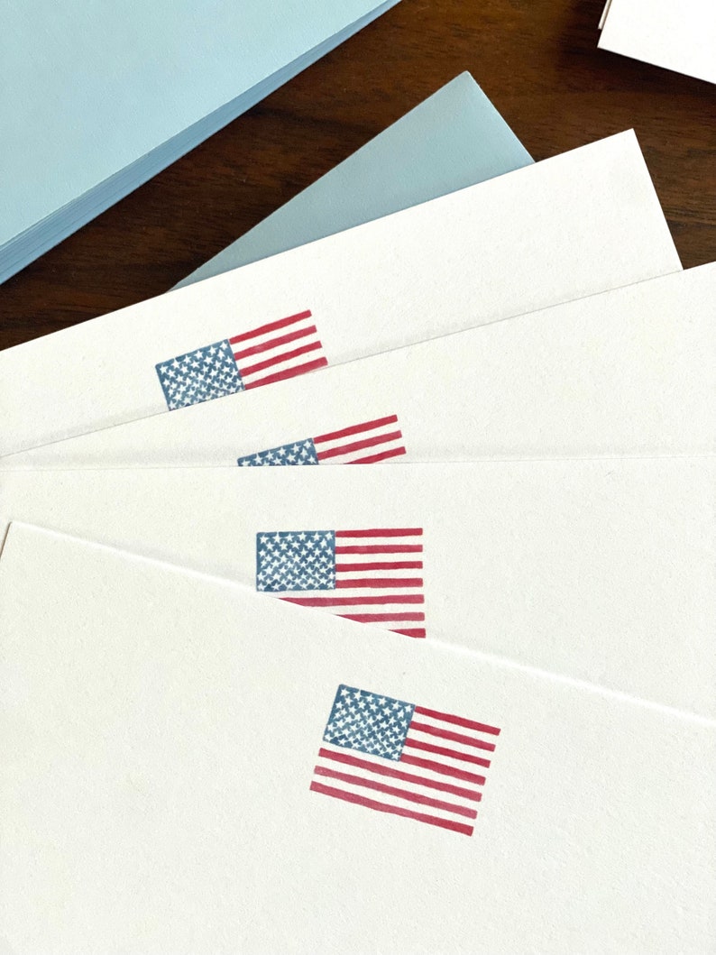10 USA Flag Notecard Set, American Flag Notecards Set of 10 With Pale ...