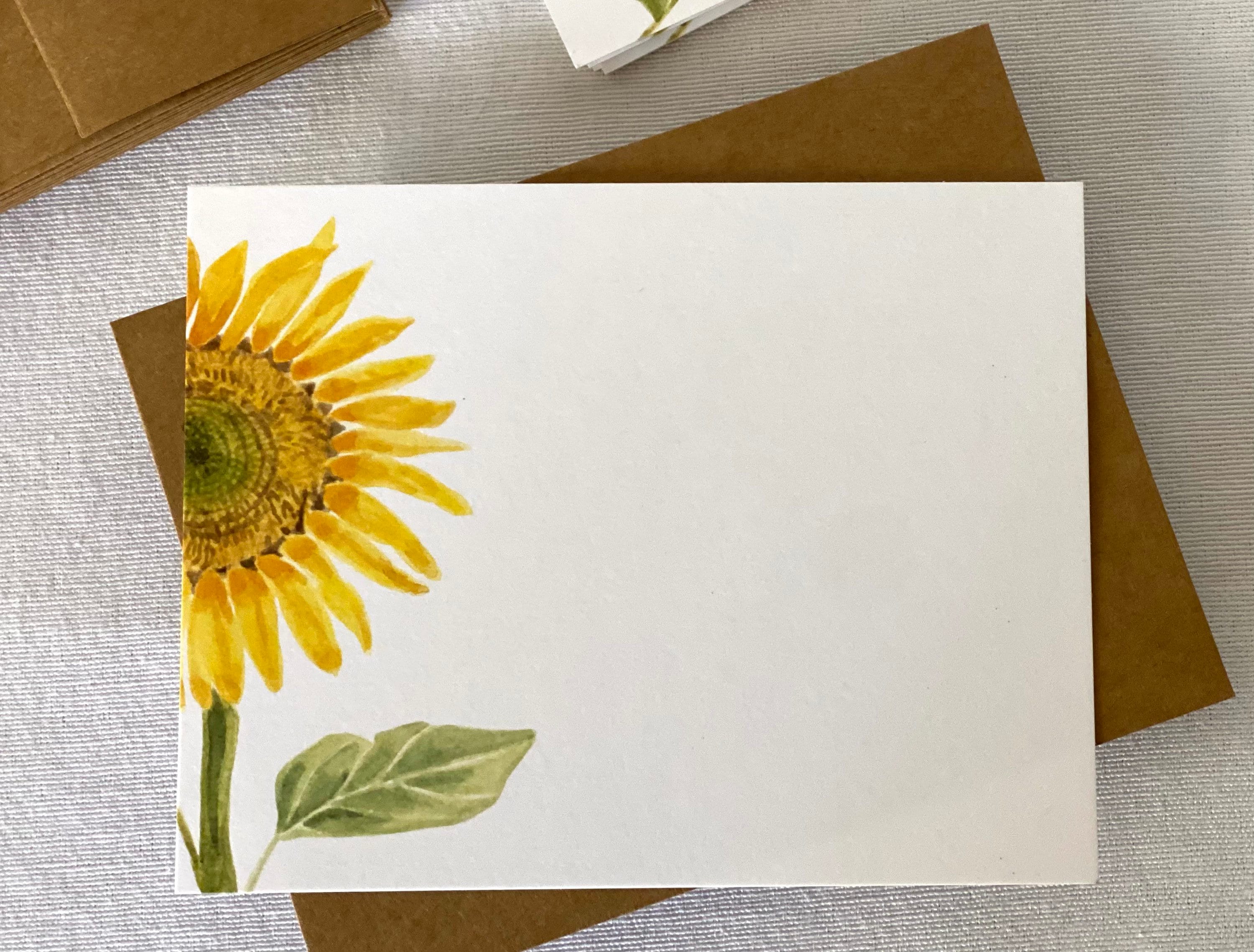 12 Flat Sunflower Notecards, Set of 12 Flat Note Cards and Envelopes ...