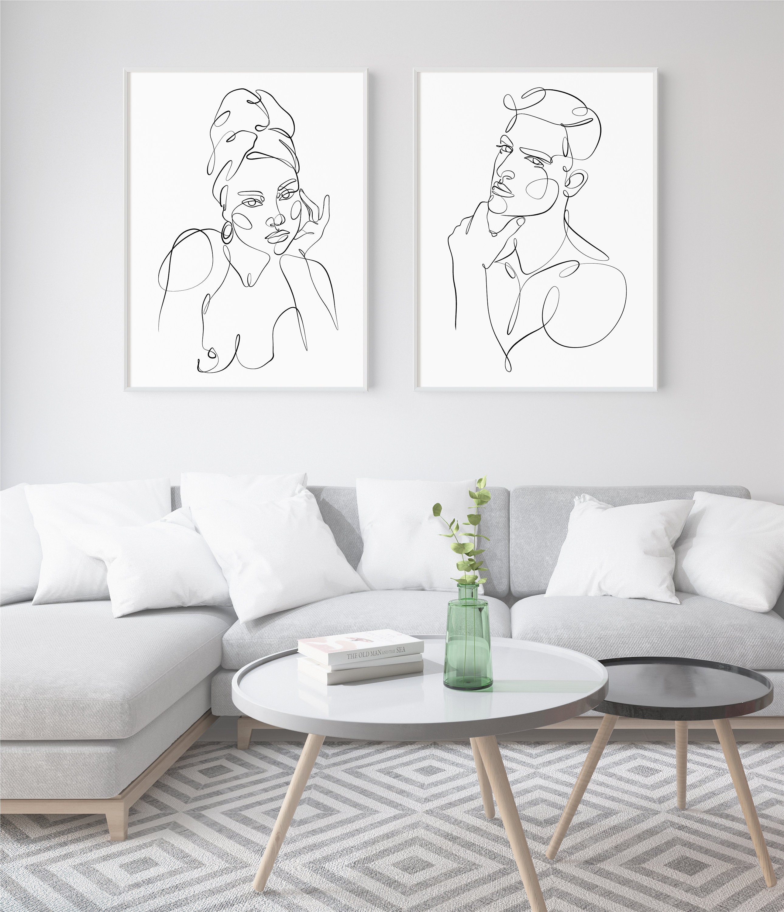 Above Bed Erotic Line Art Set One Line Drawing Couple 2 Piece Etsy