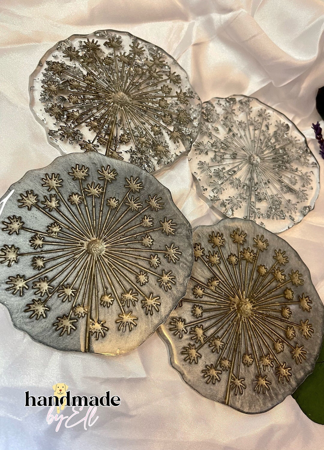 Grey & Silver Dandelion Burst Resin Coaster - Etsy