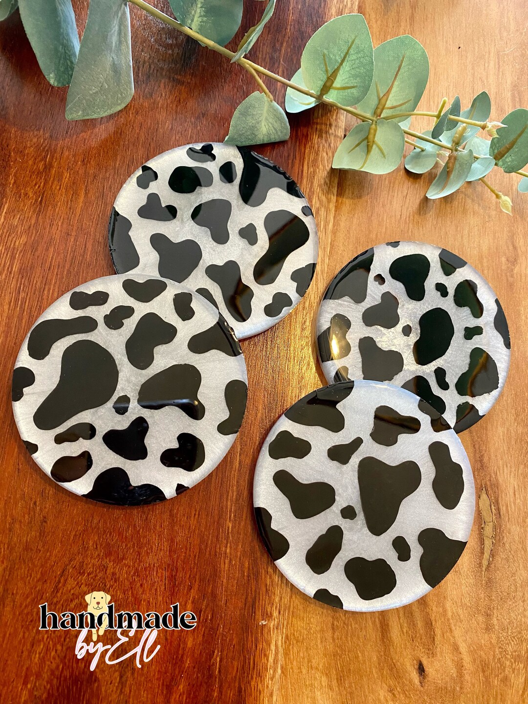 Cow Print Circle Resin Coaster - Etsy