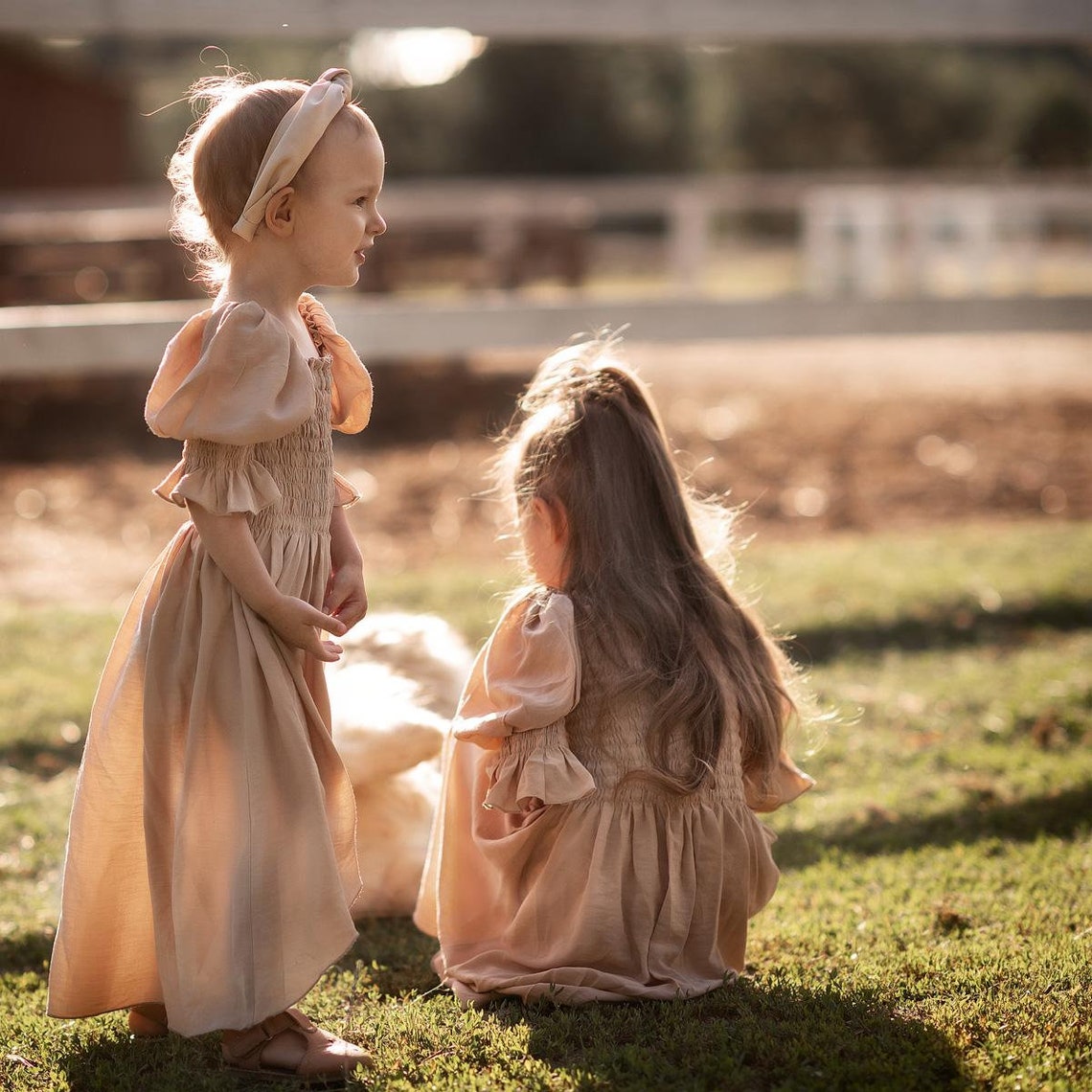 Cottagecore Princess Dress Girls Clothing Beige Silk | Etsy
