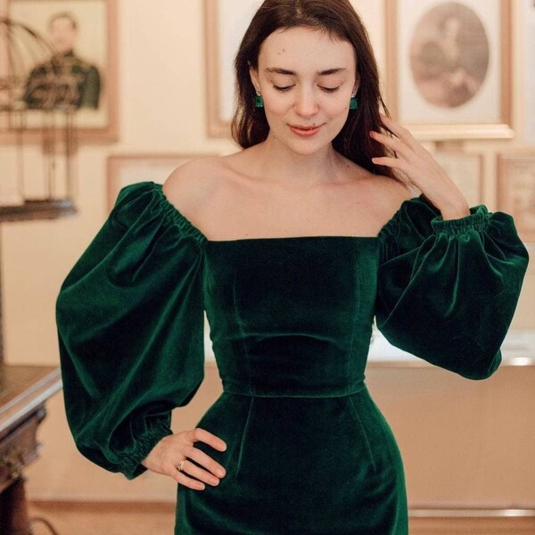 Green Velvet Dress - Etsy
