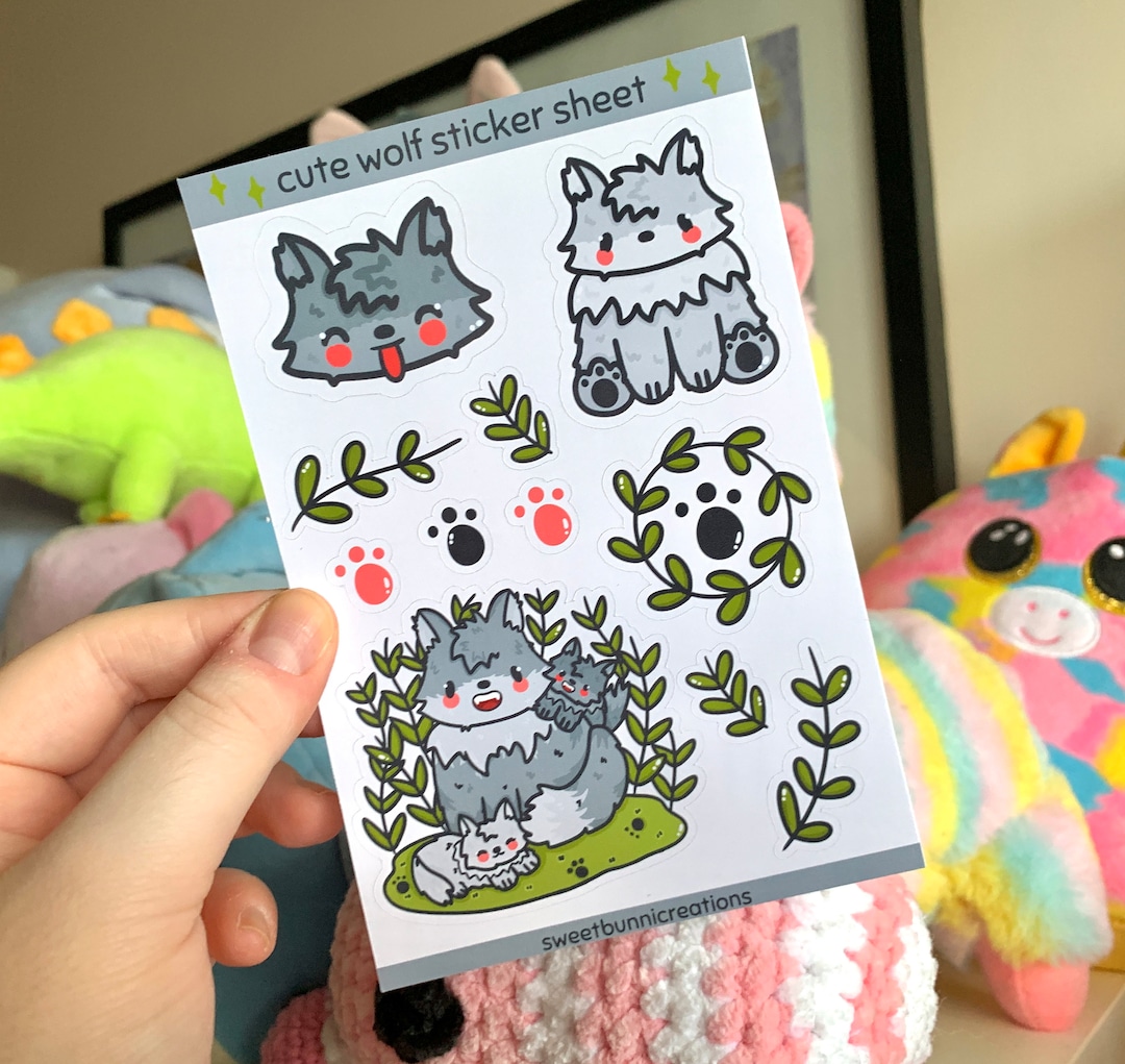 Wolf Mom and Cubs Nature Sticker Sheet Wolf Nature Cubs Kawaii Cute ...