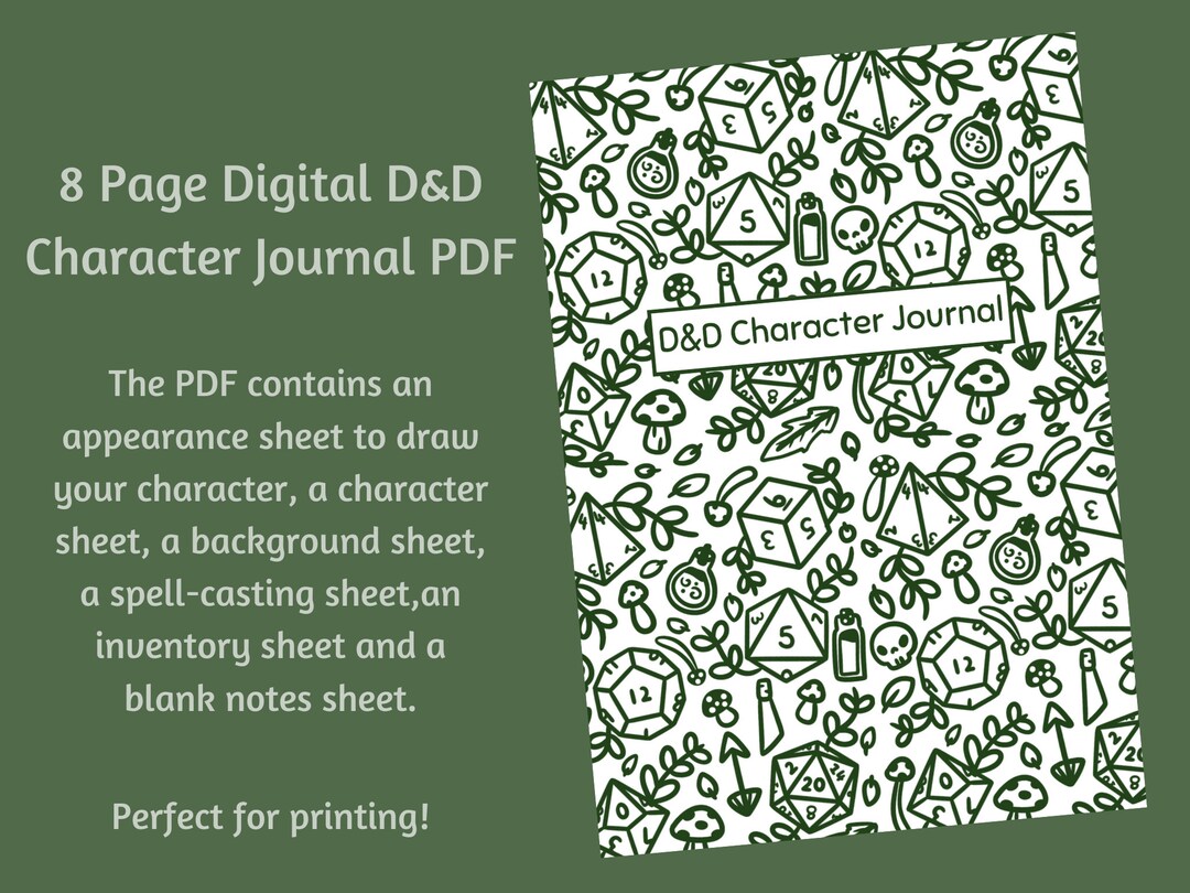 D&D Character Journal Digital PDF ~ Dungeons and Dragons 5e Journal ...