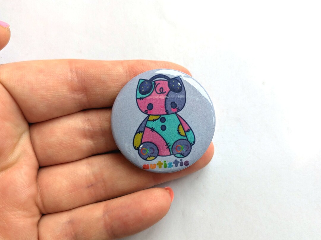 Autism Patchwork Plushie Cat Button Badge Button Badges Autism Cat Art ...