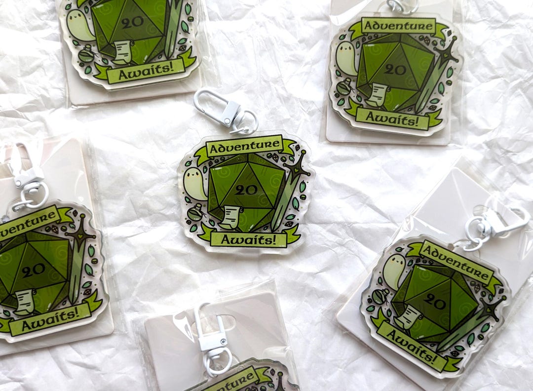 Adventure Awaits DND Acrylic Keychain ~ D20 Keychain~ Kawaii Keyring ...