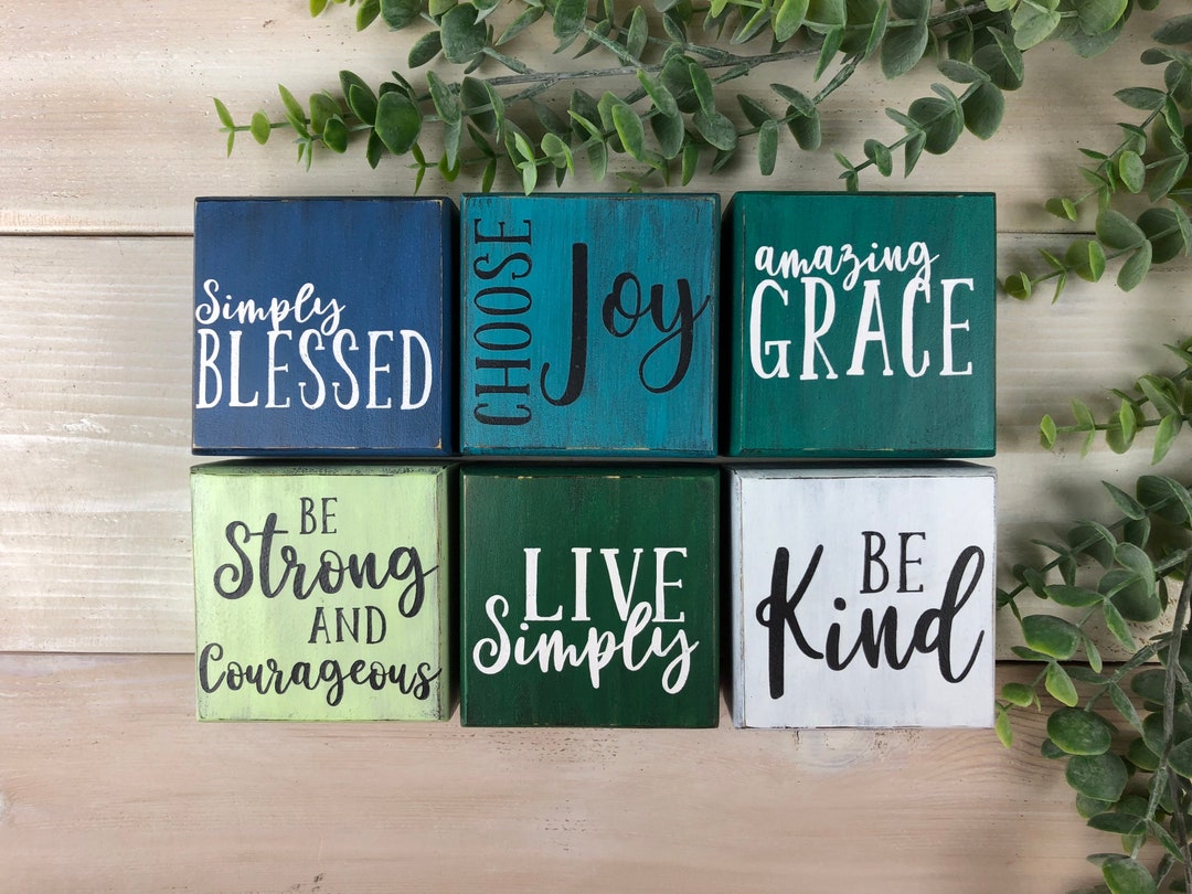 Inspirational Wood Mini Blocks, Custom Farmhouse Tiered Tray Decor ...