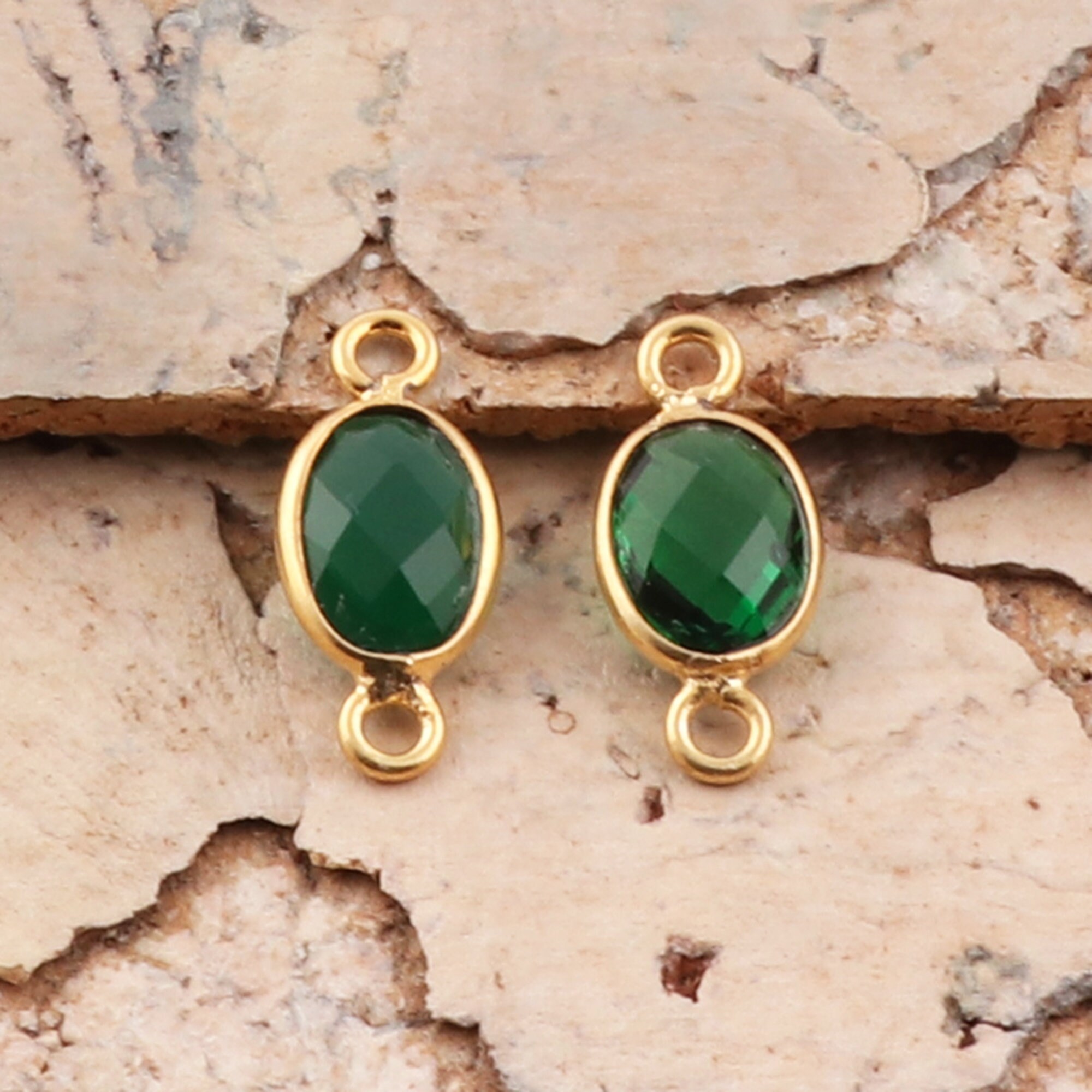 Gemstone Connectors, Bezel Connector, Emerald Bezel Connectors, Gold ...