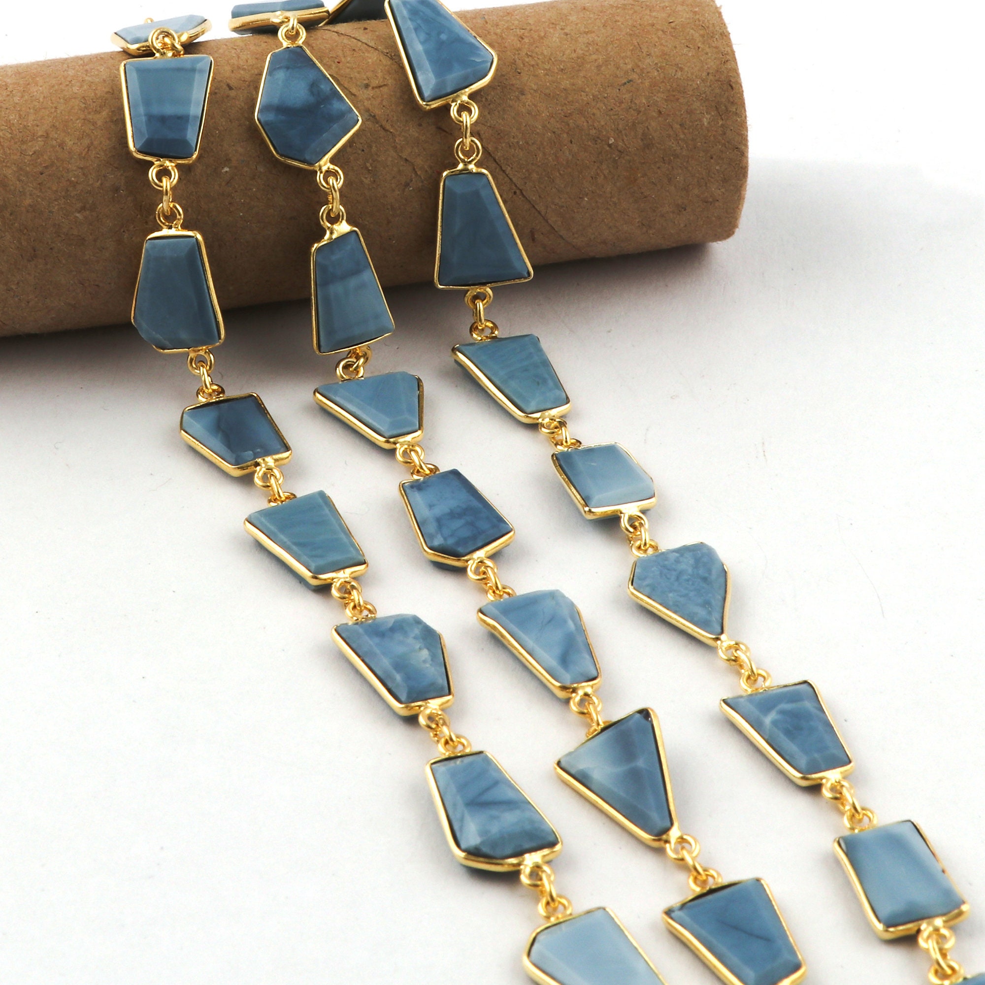 Natural Blue Opal Bezel Link Chain, DIY Chain Making Jewelry, Fancy ...