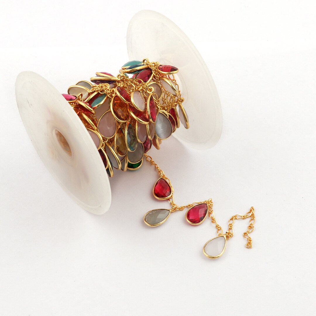 Faceted Bezel Link Connectors Chain, Multi Gemstone Bezel Chain, 8X12 ...