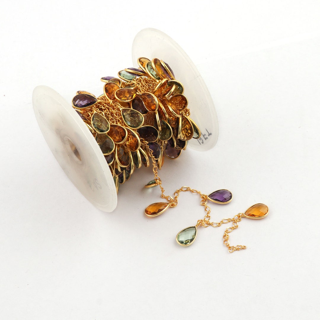 Faceted Pear Shape Bezel Connectors Chain Amethyst & Citrine - Etsy