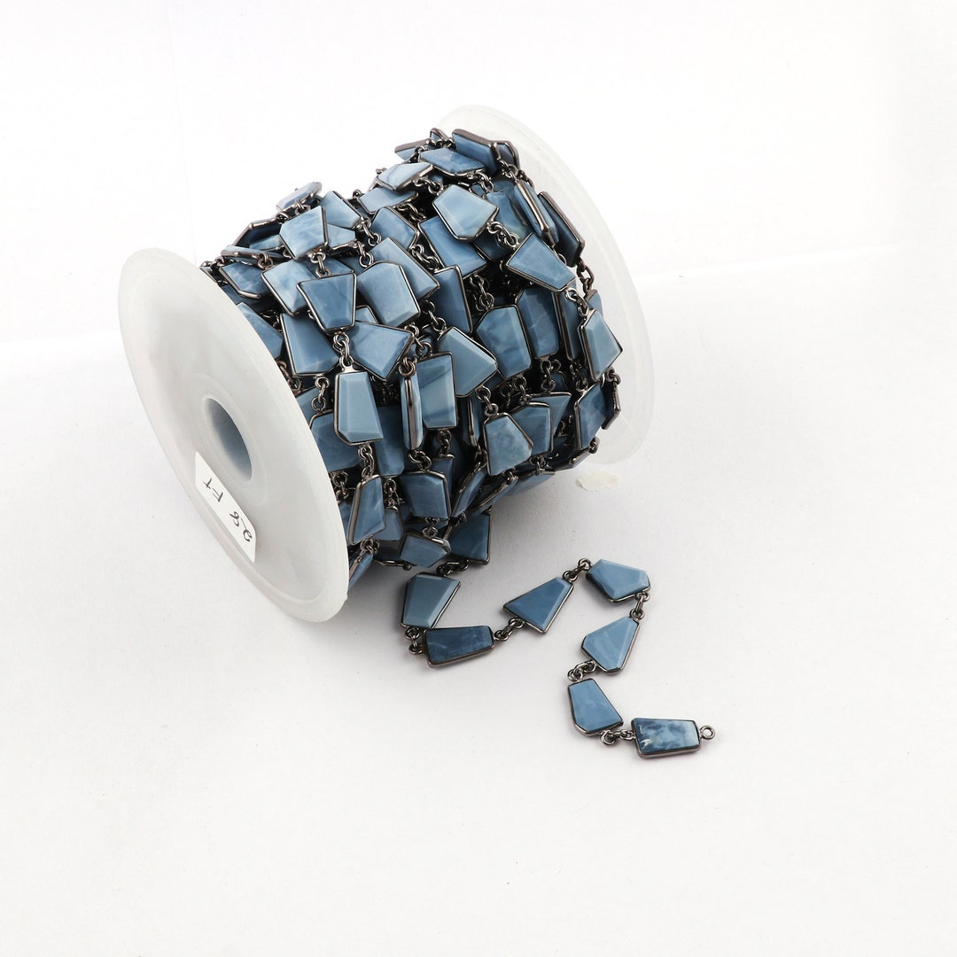 Natural Blue Opal Bezel Link Chain, DIY Chain Making Jewelry, Fancy ...