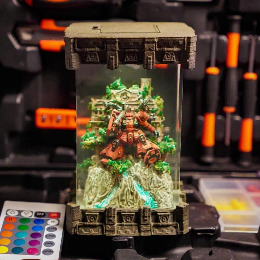Gundam Zaku MS‑06F‑2 Resin Lamp, LED Diorama Night Light, Waterfall ...