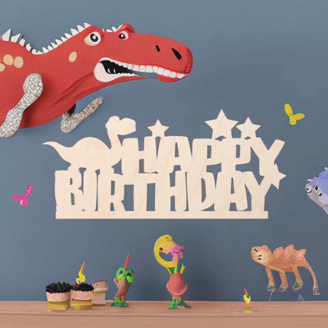 Happy Birthday Sign Dino Happy Birthday Theme Laser Cut Wood - Etsy