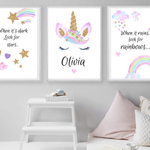 Unicorn Wall Art Rainbow Baby Girl Nursery Art Prints Unicorn - Etsy