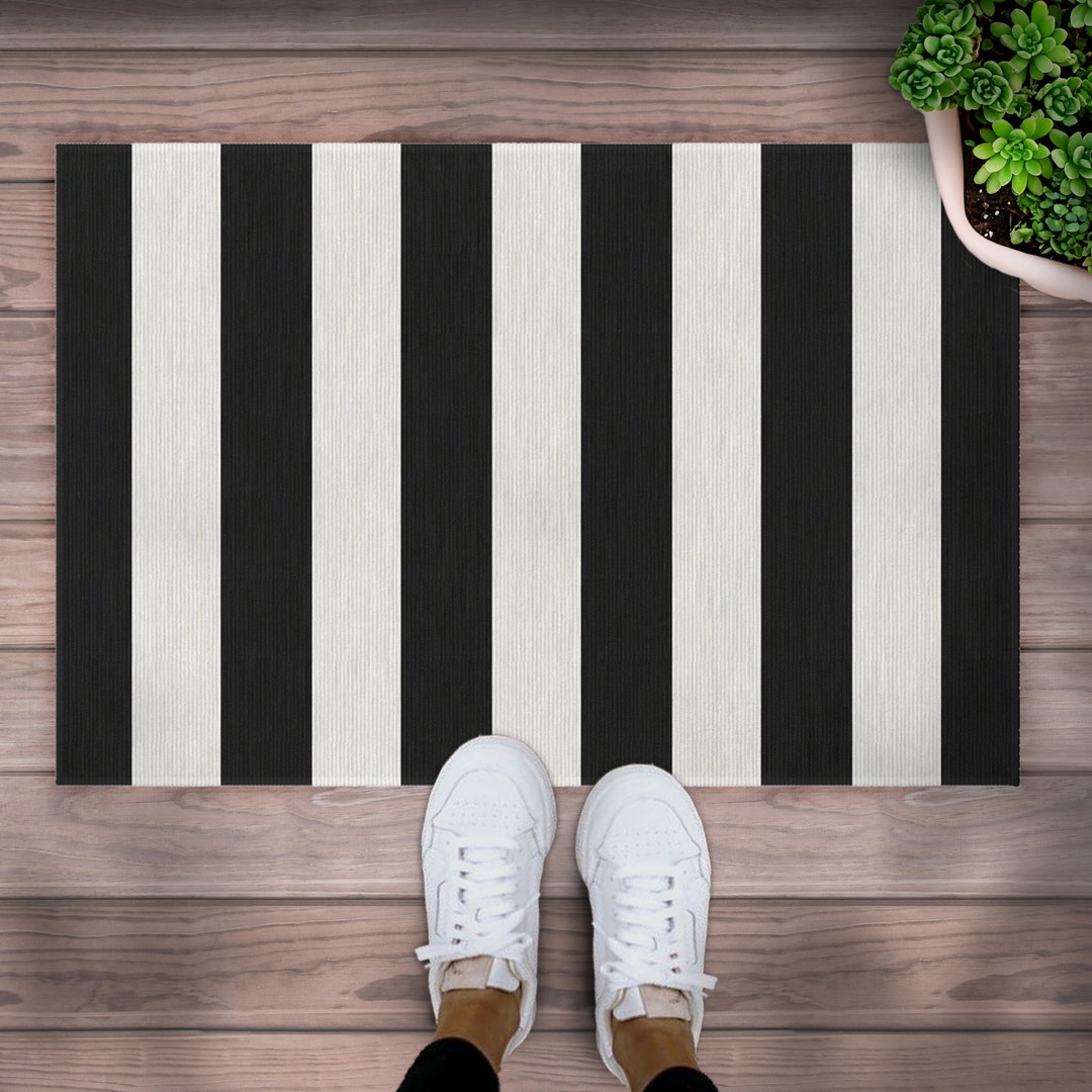 Striped Doormat,layered Welcome Mat,cabana Striped Black and White ...