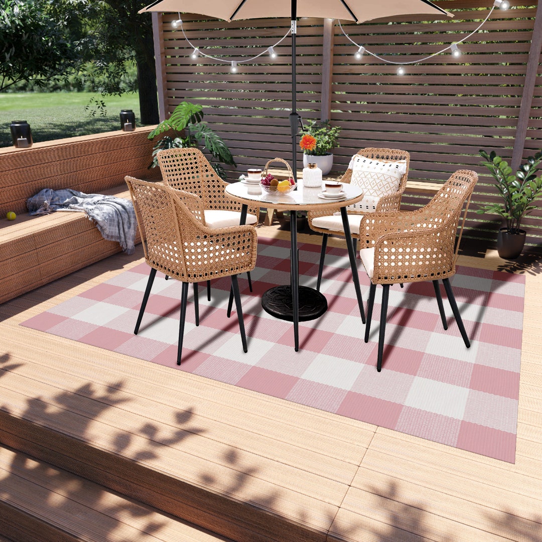 Large Pink Buffalo Check Outdoor Rug: Waterproof Patio Deck Mat - Etsy