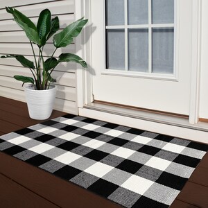 Checkered Outdoor Area Rug, Fall Layered Welcome Mat, Buffalo Check ...