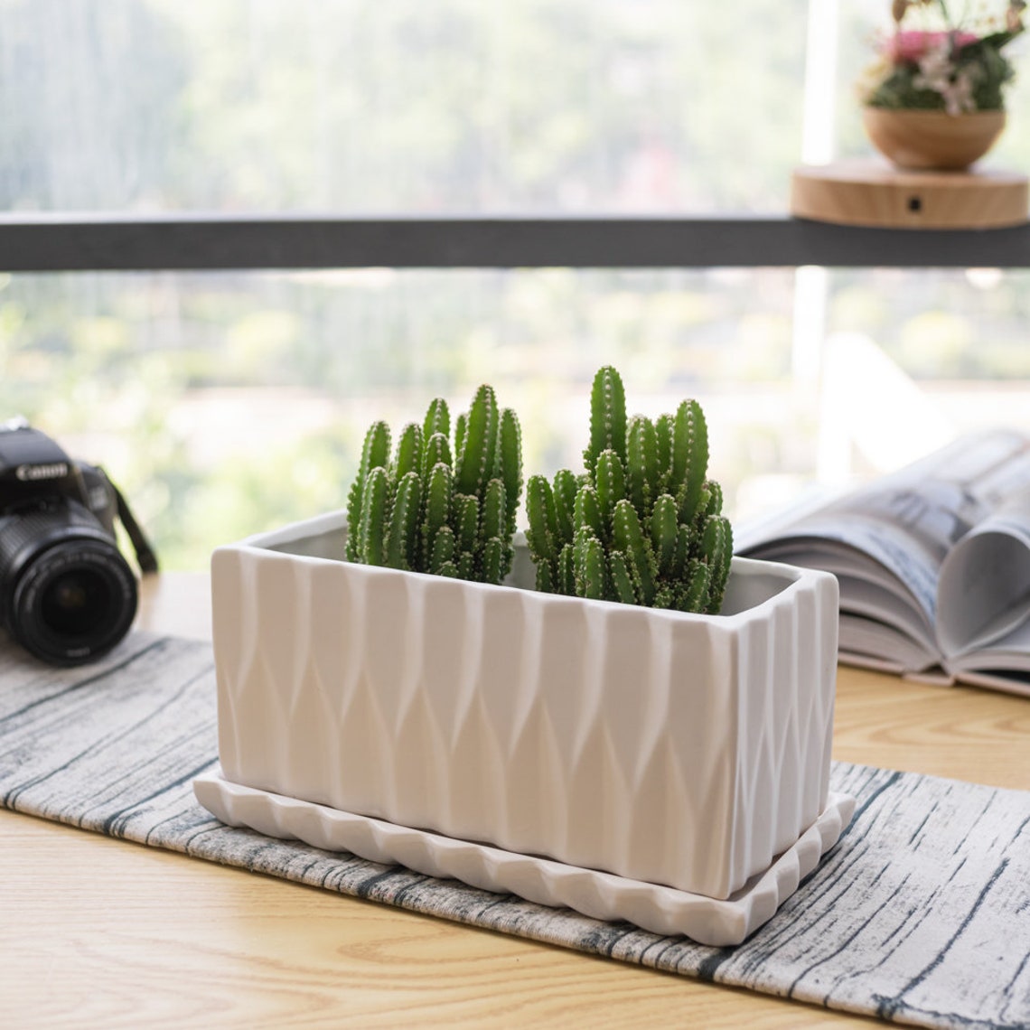 Ceramic Rectangular Planter Pots White Colored Pot With - Etsy