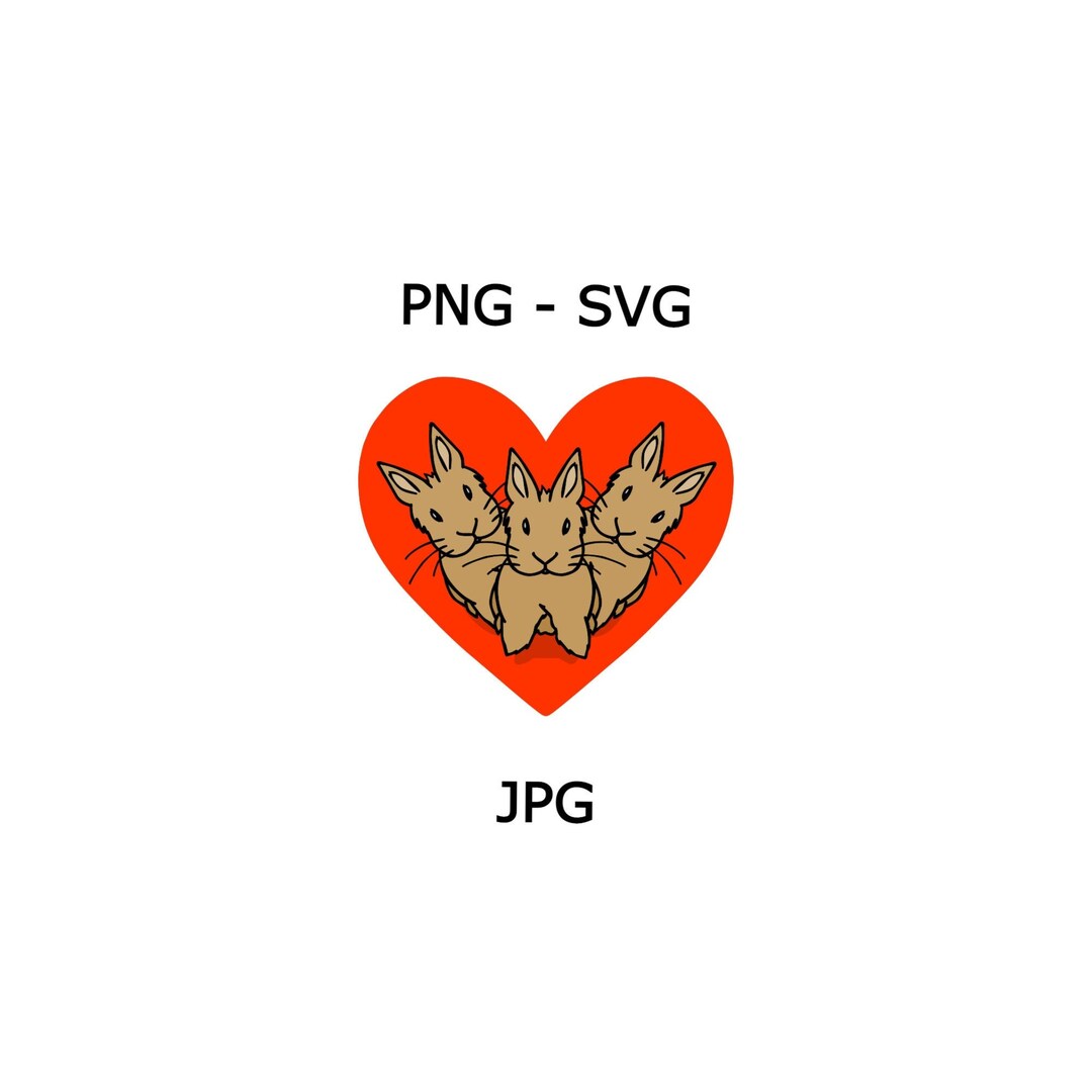 Three Bunnies in a Heart SVG - Bunny Love Bunnies Heart PNG JPG Clipart ...