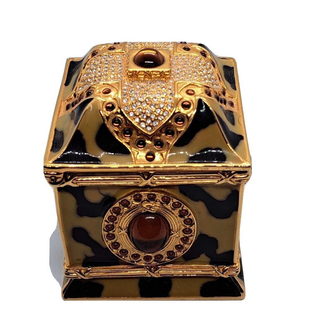 Wendy Reed Leopard Print Trinket Box With Pillow Tan Black for Rings ...