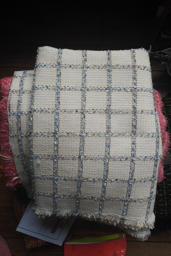 2 Meter Cream Color Boucle With Square Blue Boucle Pattern | Etsy