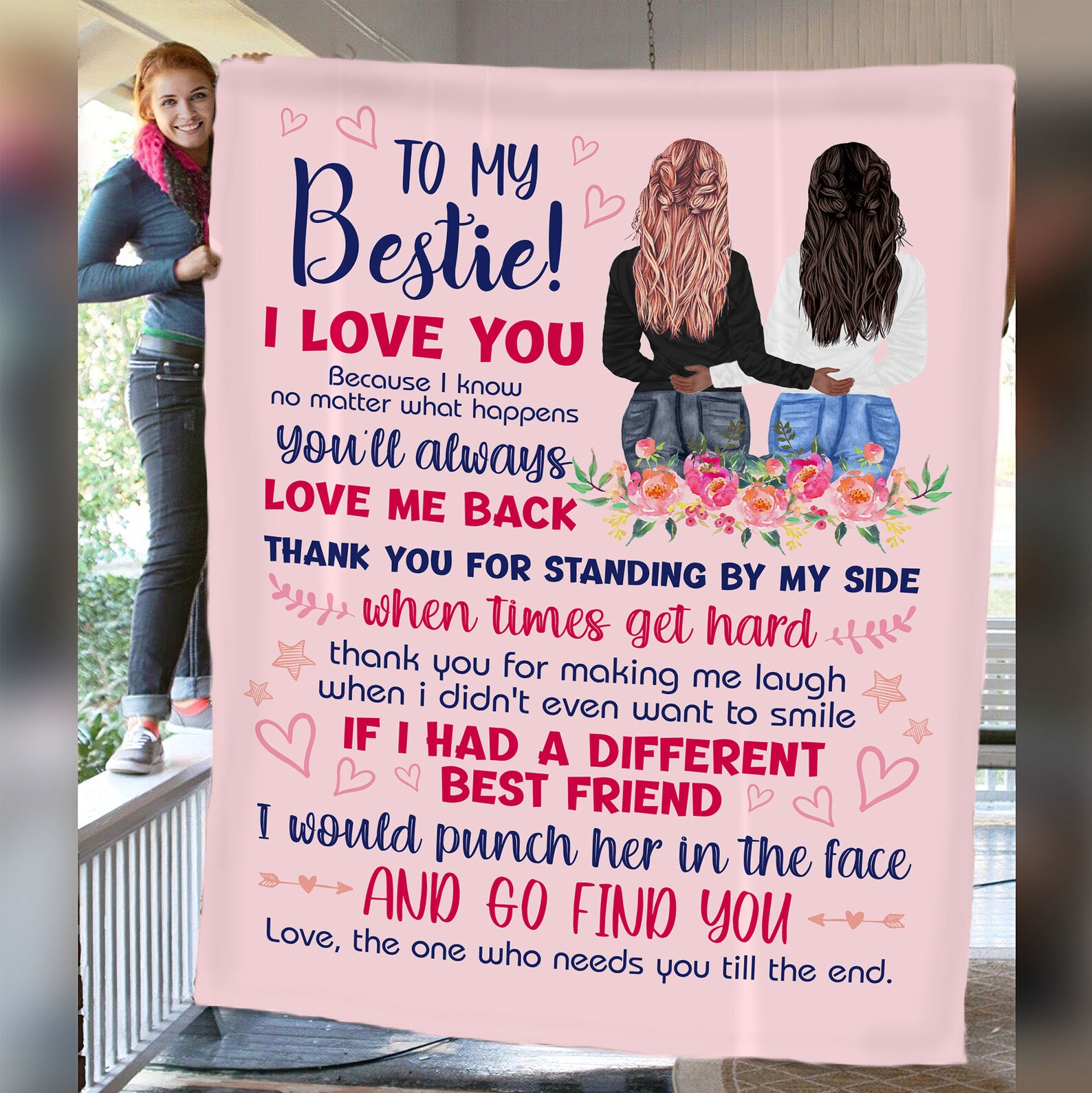 To My Bestie I Love You Blanket Pink Best Friend Blanket | Etsy