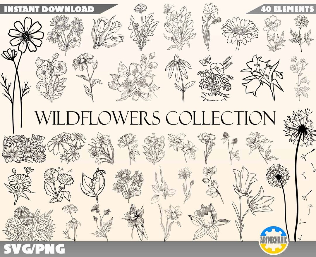 Spring Wildflowers Silhouette Bundle SVG Png,botanical Flowers Svg ...
