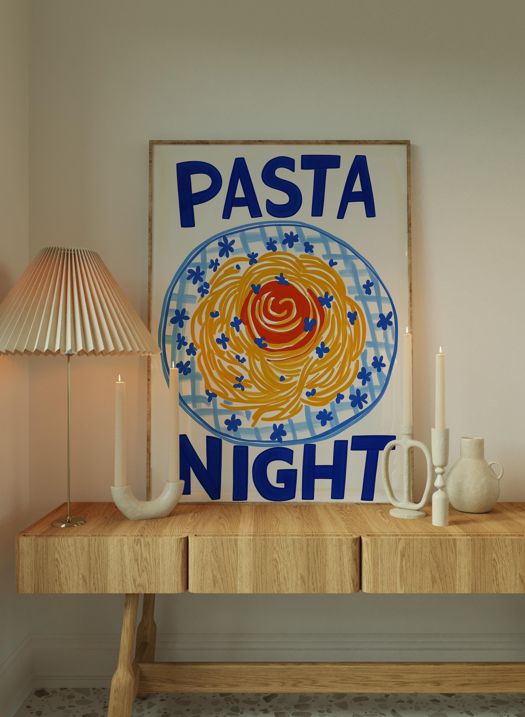 Pasta Night Wall Art - Fun and Colorful Spaghetti Poster - Quirky ...