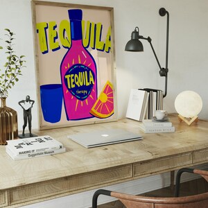 Tequila Therapy Art Print – Colorful Bar Wall Decor, Fun and Quirky ...