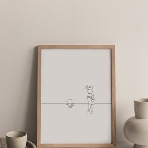 Beach Print, Fine Line Print, Digital Download, Minimal Printable, Wall ...