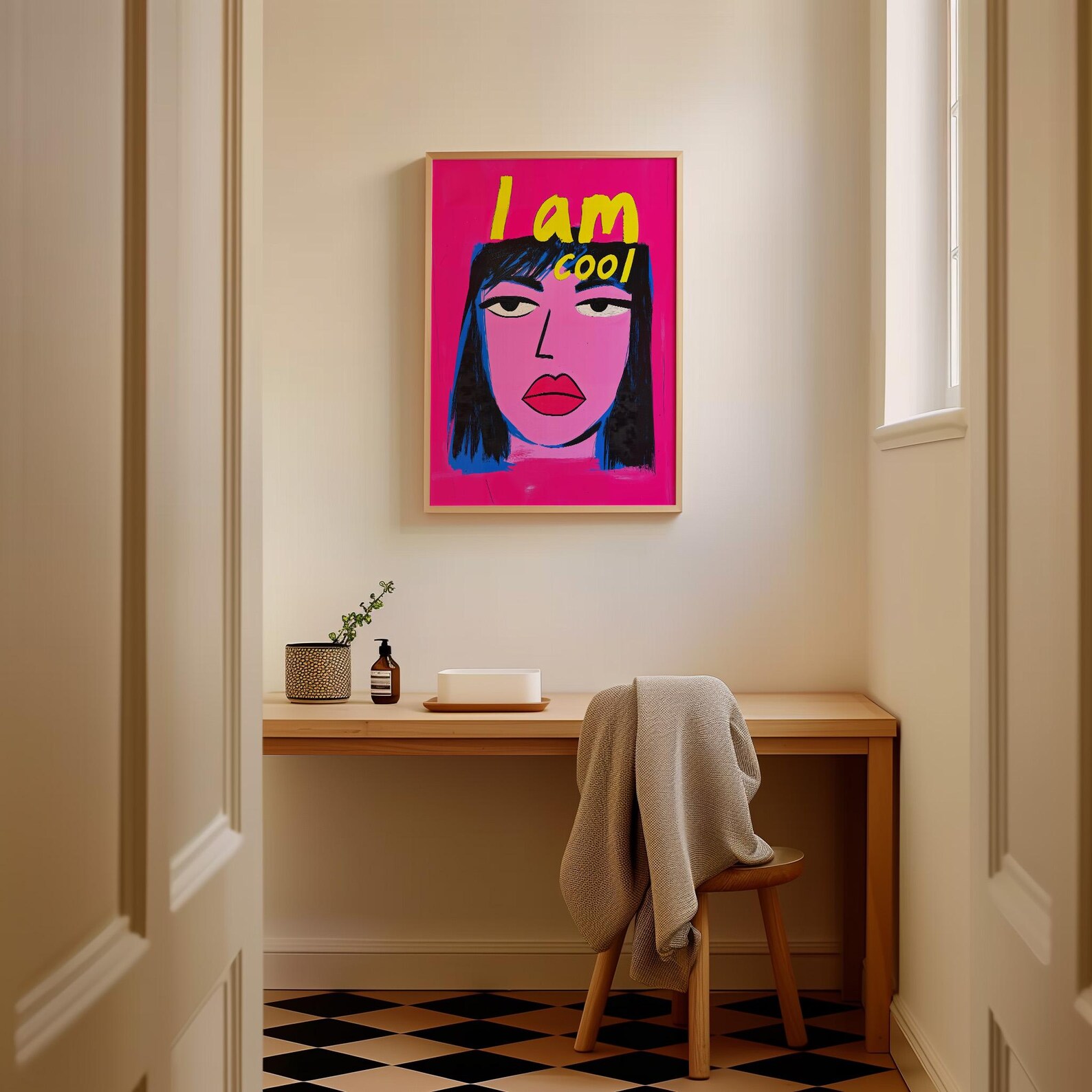 Bold Pink Pop Art Poster - I Am Cool Wall Art - Modern Abstract Face ...